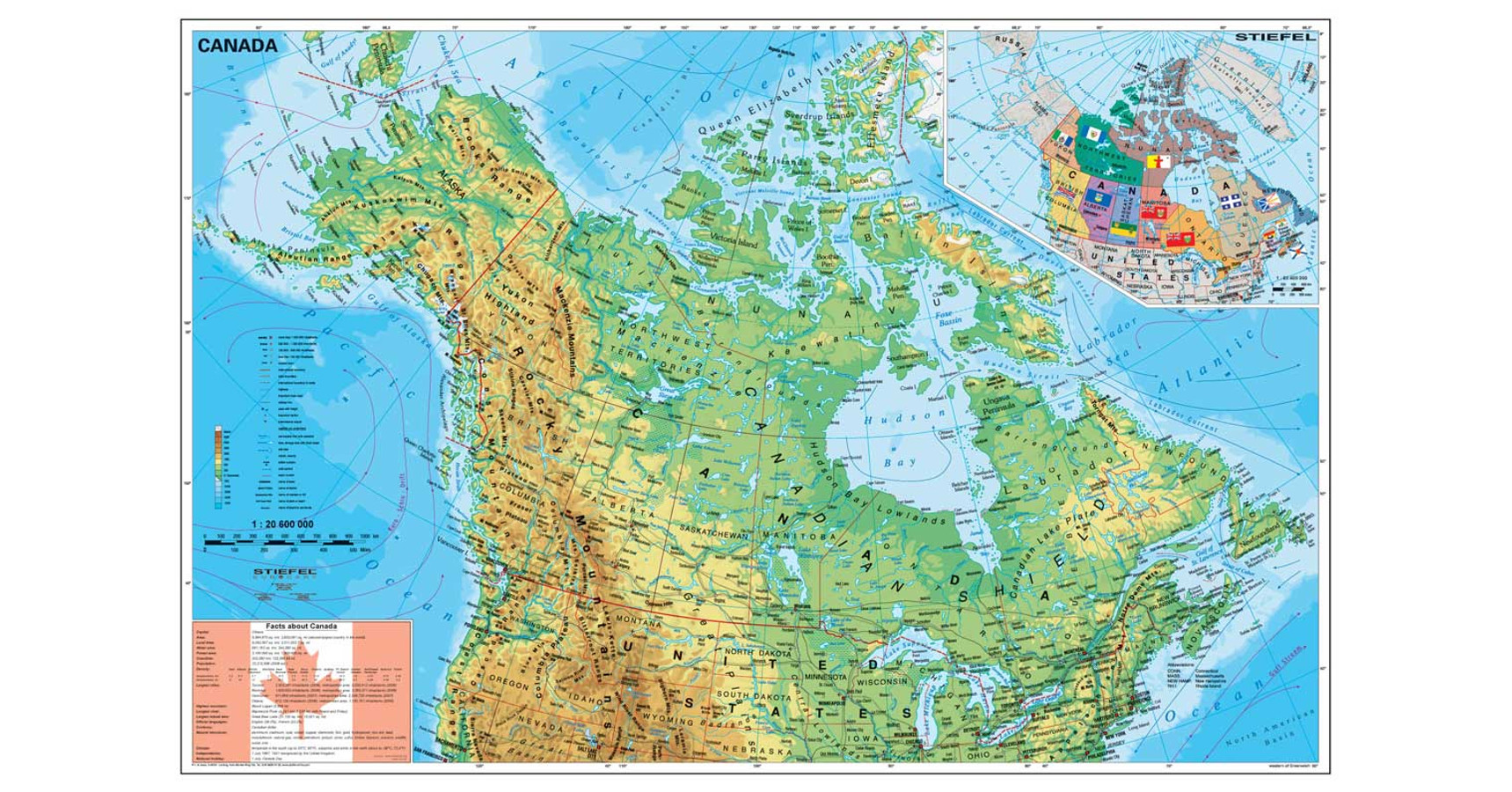 Hartă topografică a Canadei (engleză) 160x120 cm MONO - bdidact.ro