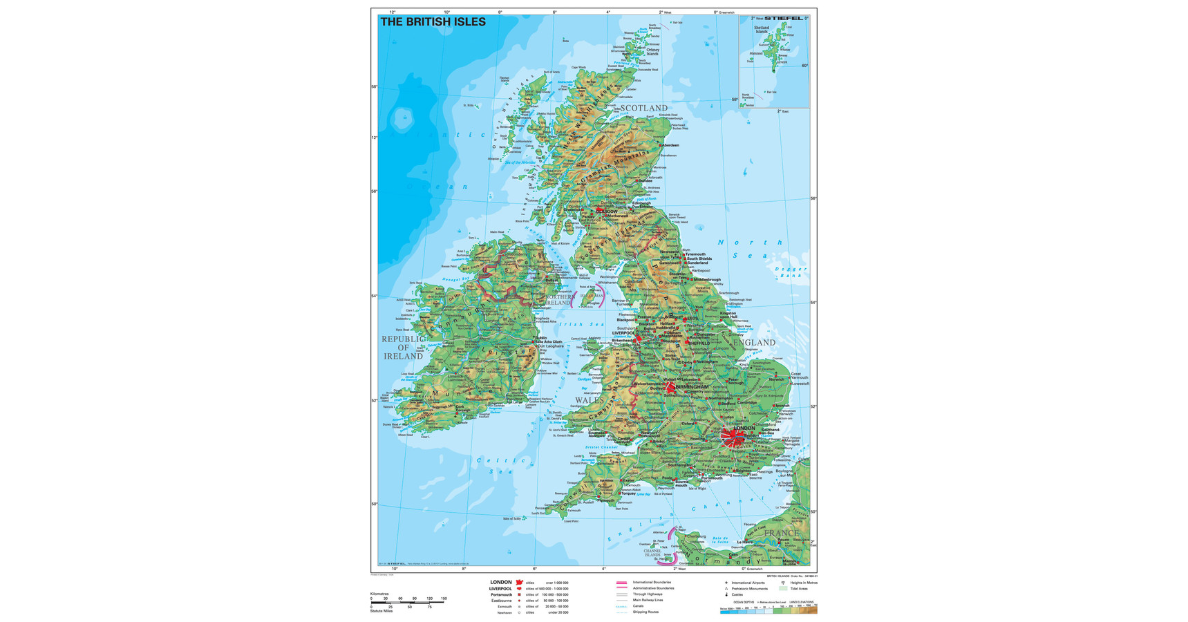 Hartă topografică a Marii Britanii (engleză) 140x100 cm MONO - bdidact.ro