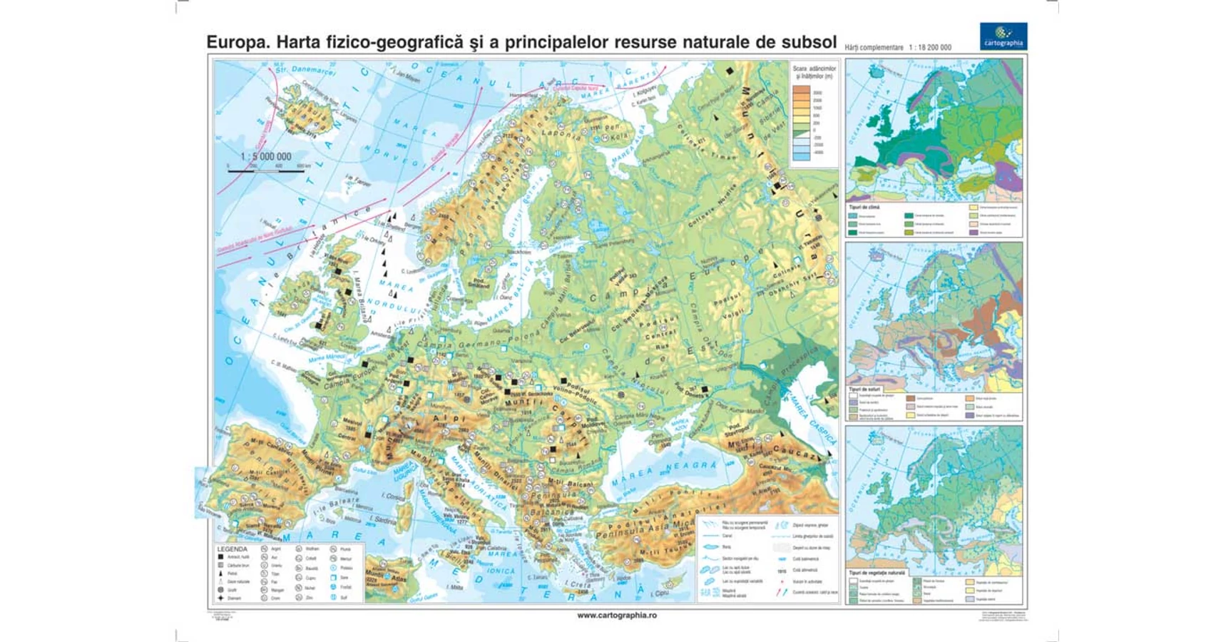 Harta fizico-geografică și principalele resurse naturale subterane din ...