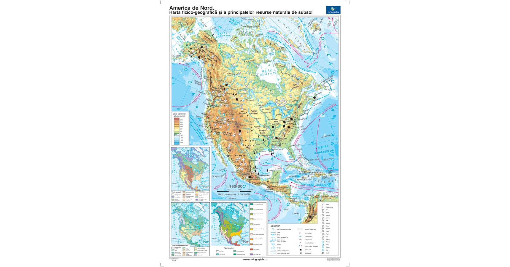 Harta fizico-geografică și principalele resurse naturale subterane din ...