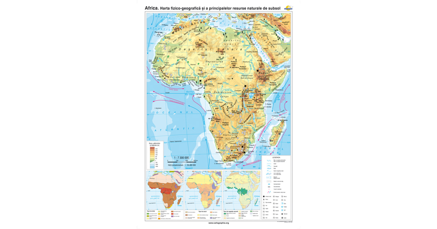 Africa. Harta fizico-geografică şi a principalelor resurse naturale de ...