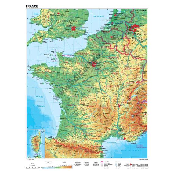 Harta topografică a Franței (în limba franceză) 160x120 cm MONO ...